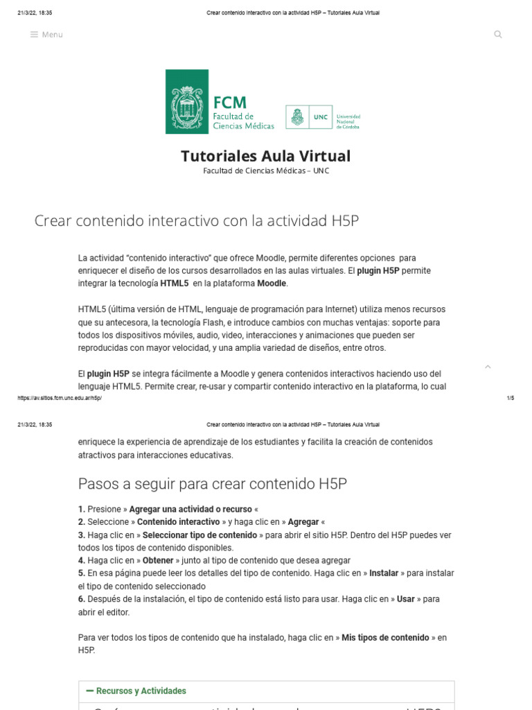 Crear Contenido Interactivo Con La Actividad H5P - Tutoriales Aula Virtual | PDF | Moodle ...