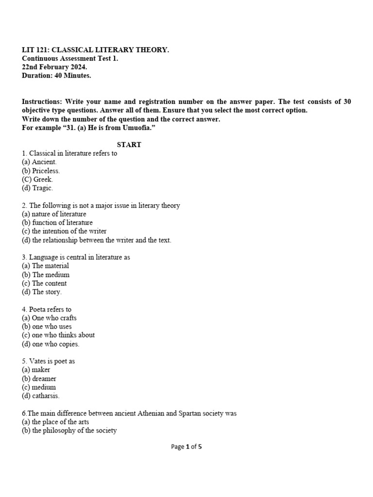Classical Literary Theory Test 1 | PDF