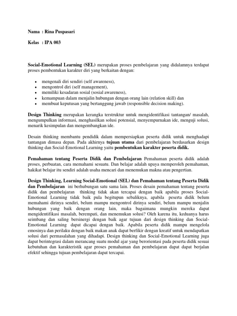 Integrasi Design Thinking dan SEL dalam Pembelajaran | PDF