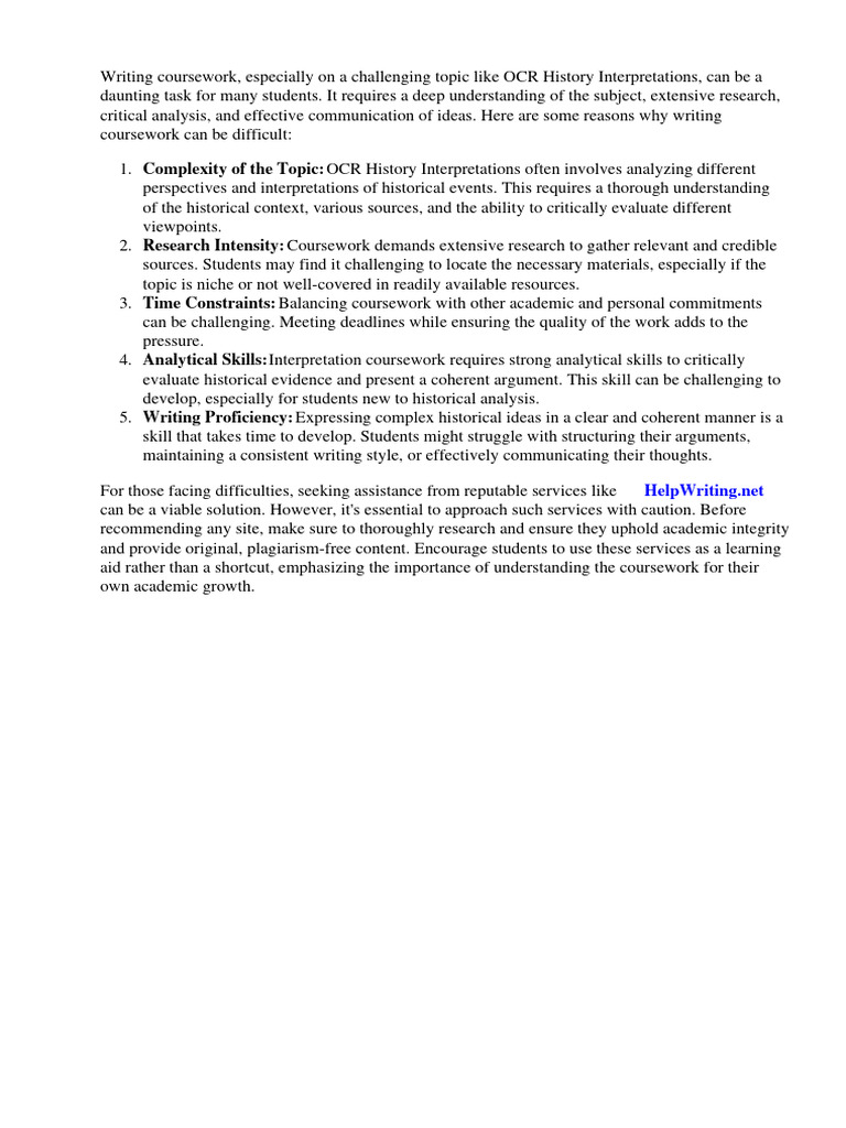 Ocr History Interpretations Coursework | PDF Ocr History Interpretations Coursework | PDF