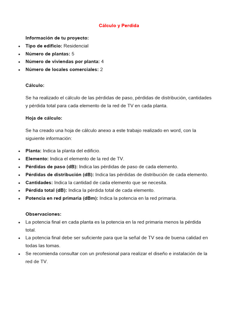 Cálculo de Perdidas | PDF