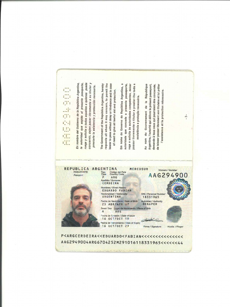 Pasaporte Eduardo Cerdeira | PDF