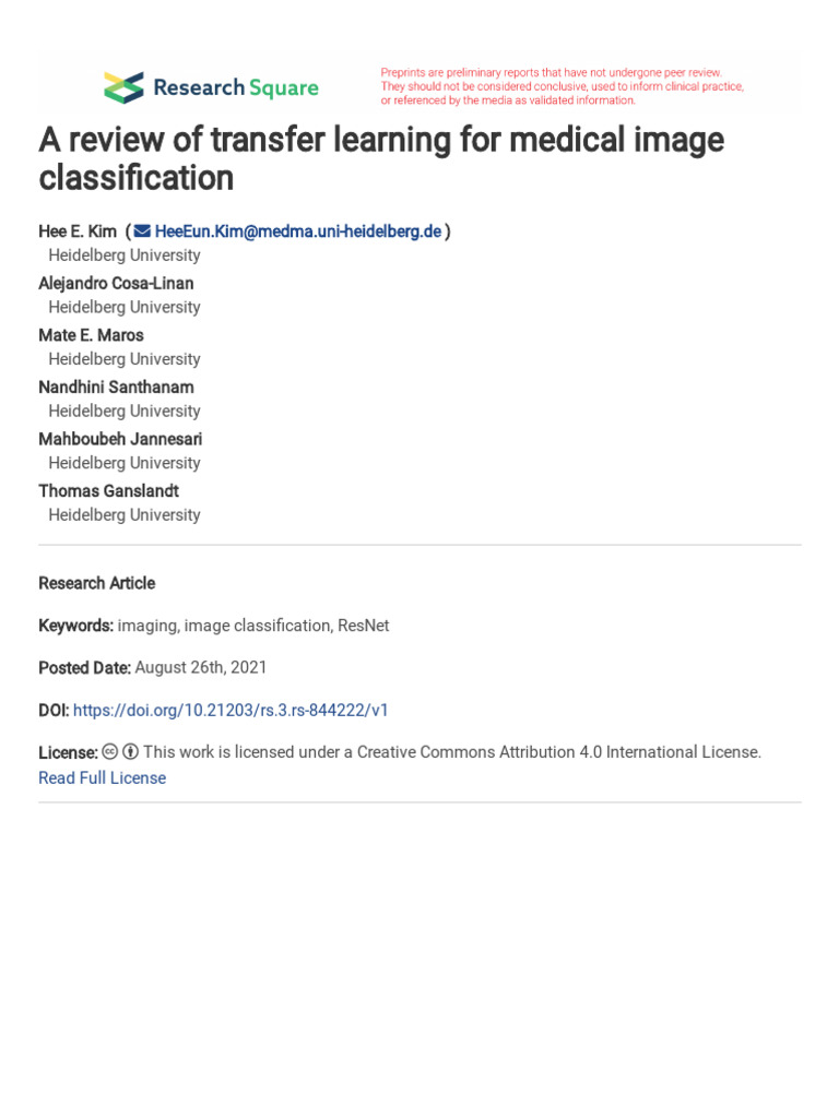 A Review of Transfer Learning For Medical Image CL | PDF | Deep ...