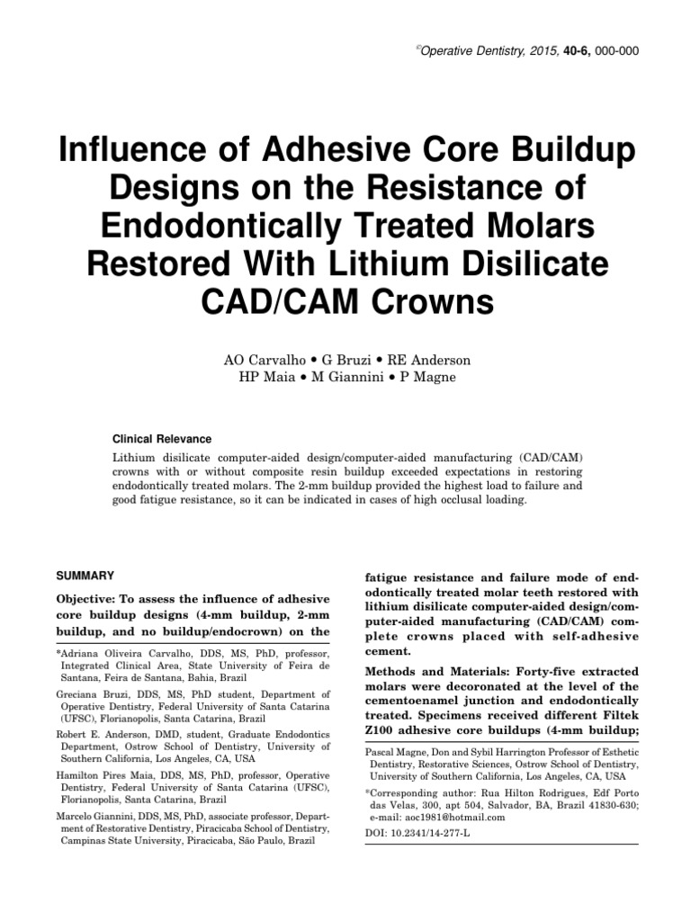 Influence of Adhesive Core Buildup Designs On The Resistance of ...
