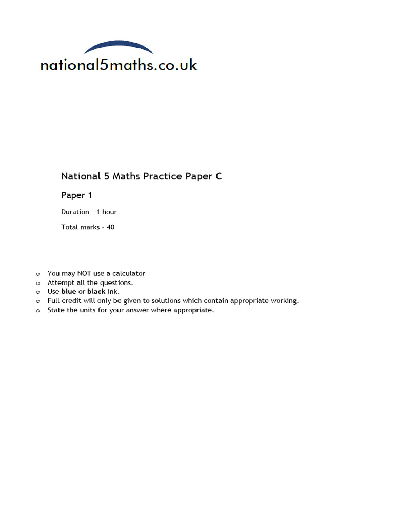 N5 Practice Paper C 1 | Download Free PDF | Circle | Angle