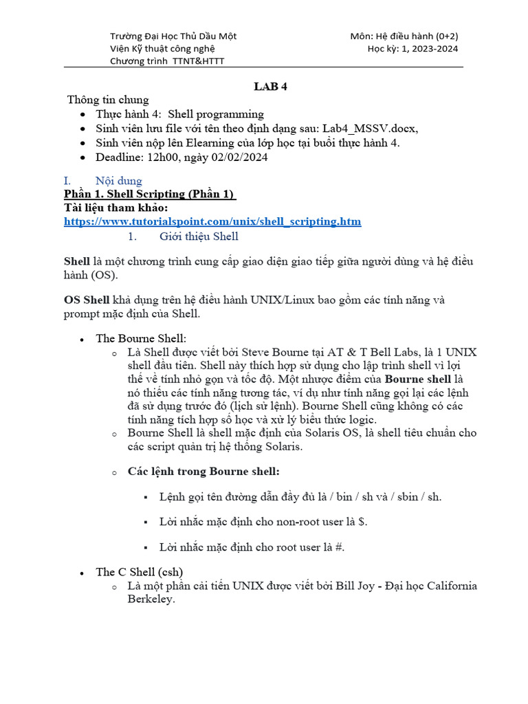 Lab 4 - Lap Trinh Shell | PDF