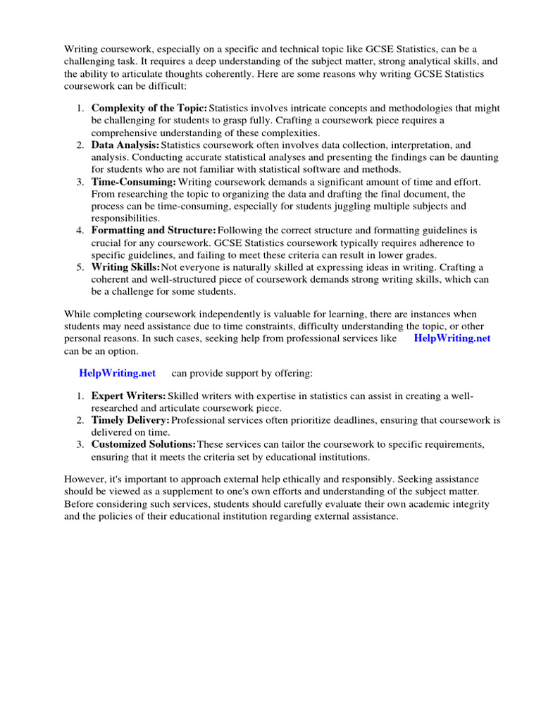 Gcse Statistics Coursework Writing Frame Pdf