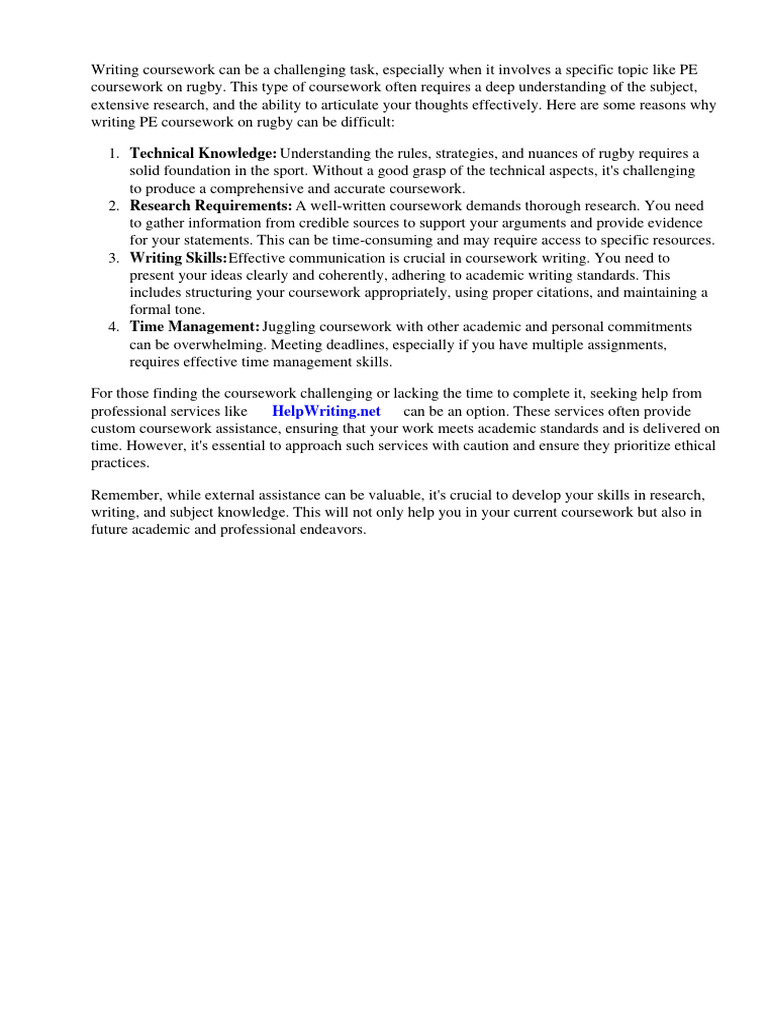 Pe Coursework Rugby | PDF