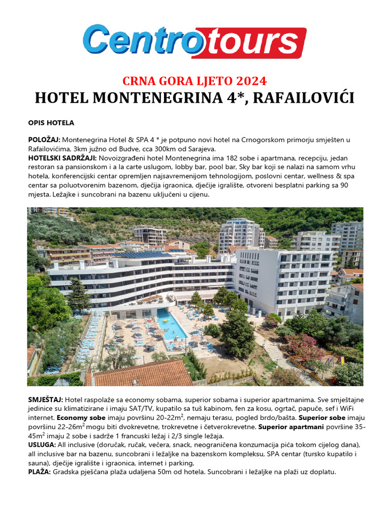 Hotel Montenegrina Rafailovici Ljeto 2024 | PDF