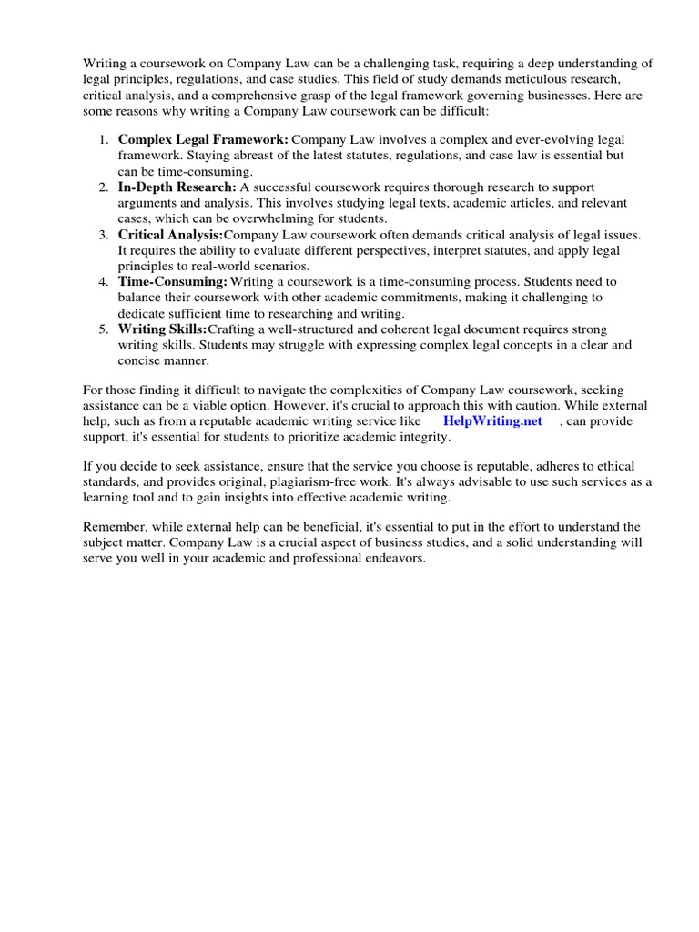 Challenges in Writing Company Law Coursework | PDF | Critical Thinking ...