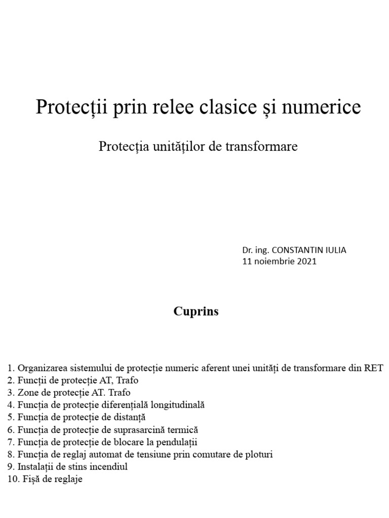 Protectii Prin Relee Clasice Si Numerice - Protecția Unităților de ...