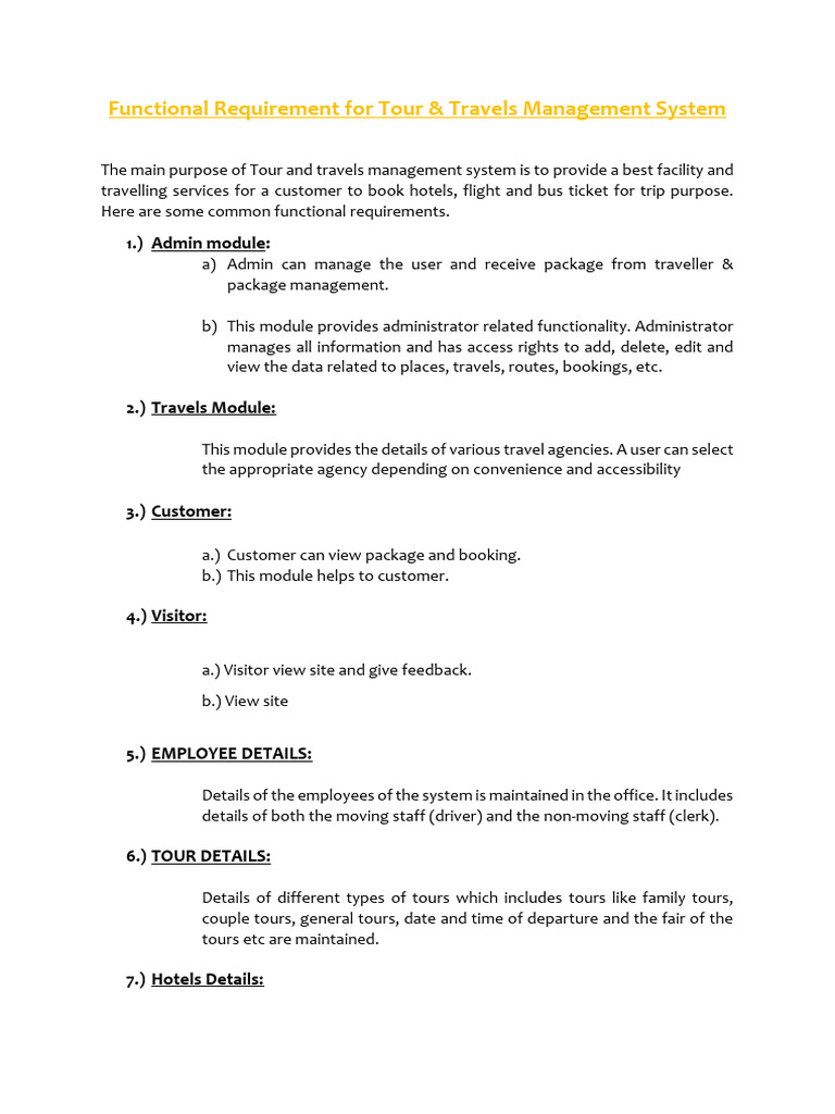 Tour & Travel Management System Requirements | PDF