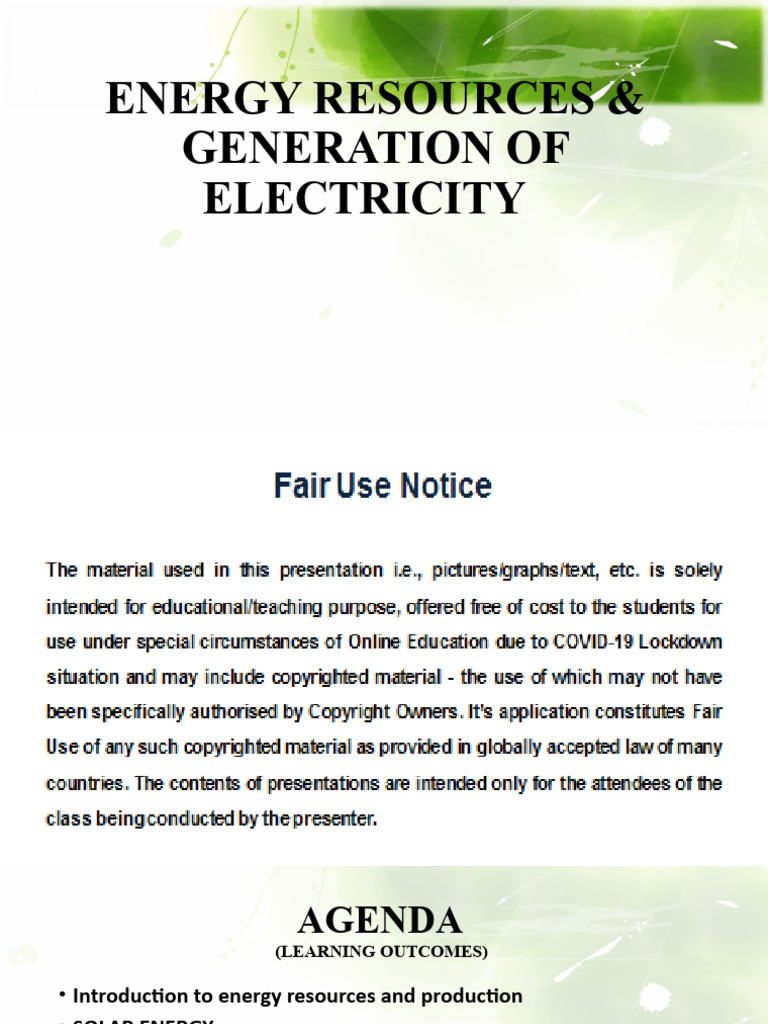 Lecture 01 Energy Sources and Eclectricity | PDF | Solar Cell ...