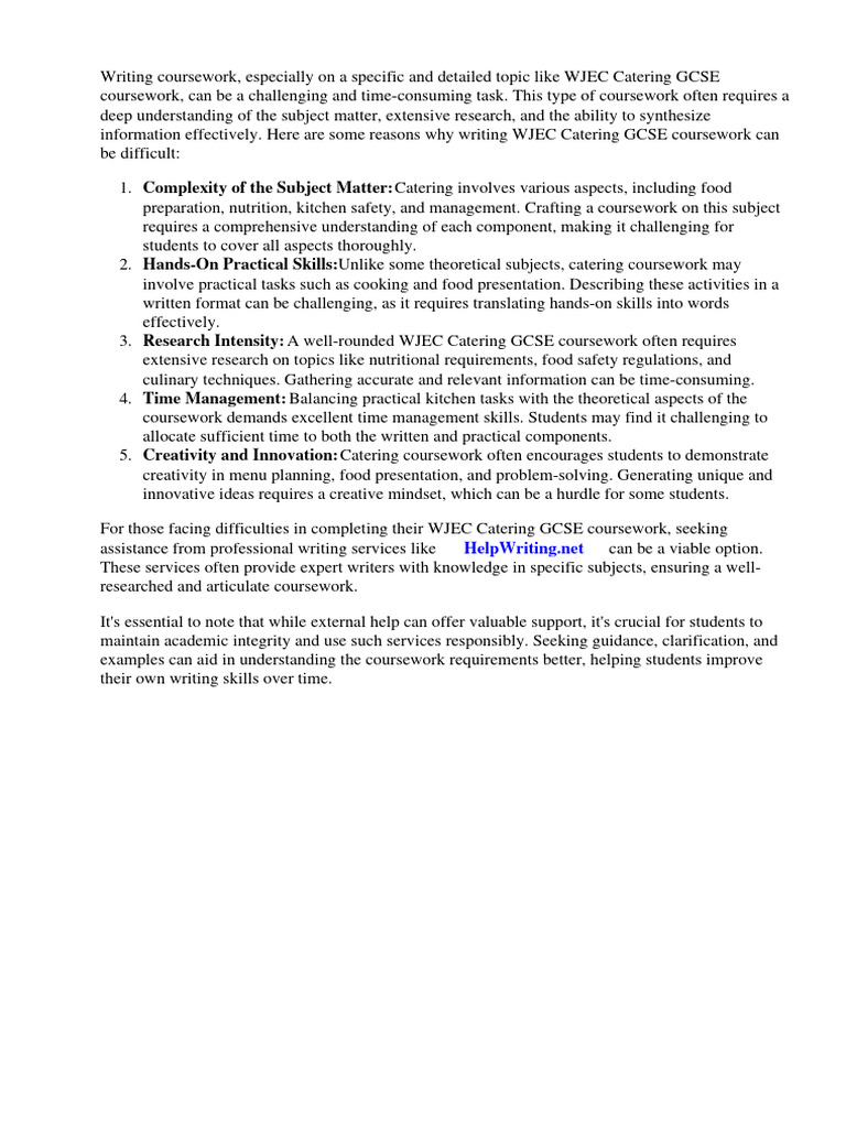 Wjec Catering Gcse Coursework | PDF