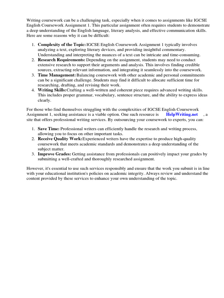 Igcse English Coursework Assignment 1 Examples | PDF