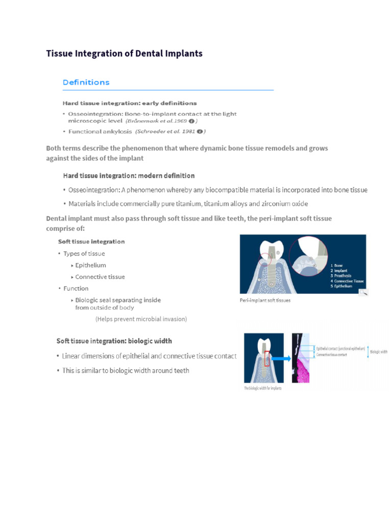 Tissue Integration of Dental Implants | PDF