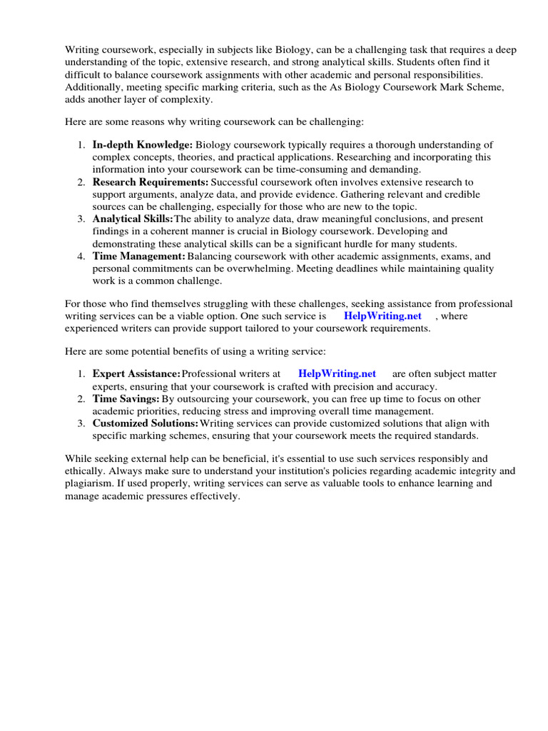 As Biology Coursework Mark Scheme | Download Free PDF | Gce Advanced ...