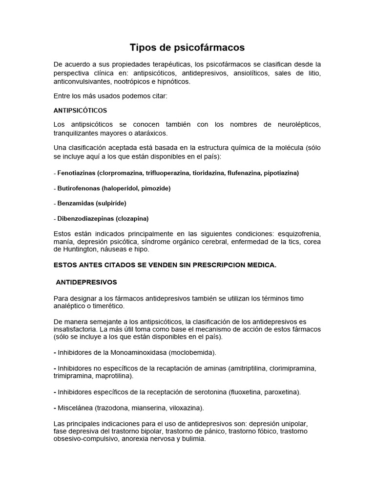 Tipos de Psicofármacos | PDF | Antidepresivo | Antipsicótico
