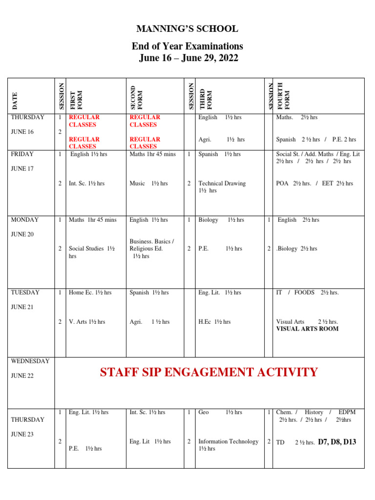June 2022 Internal Exams Timetable (1) - 1 | PDF | Human Resource ...