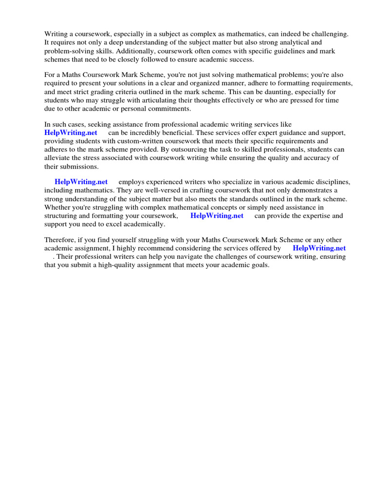 Maths Coursework Mark Scheme | PDF | Expert | Mathematics