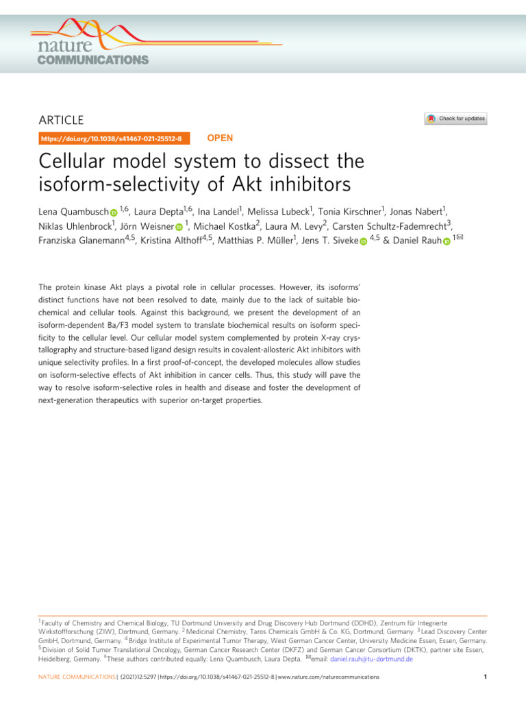Cellular Model System To Dissect The Isoform-Selectivity of Akt ...