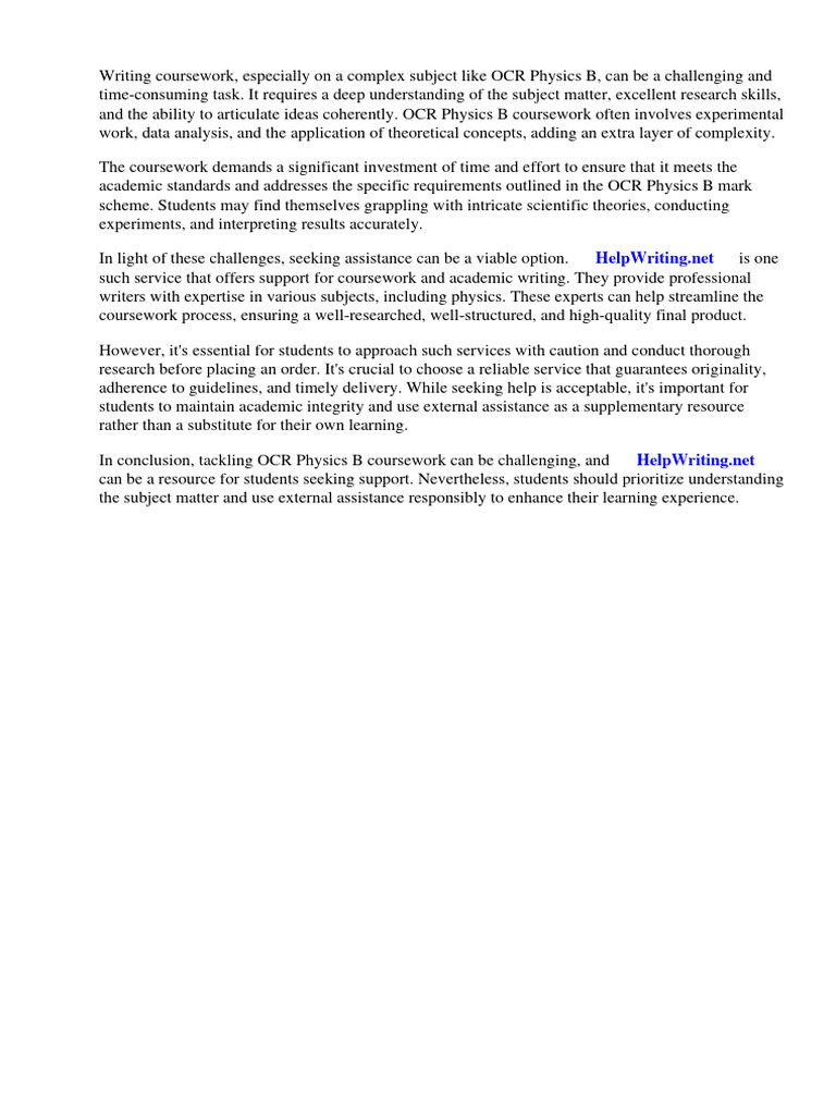 Ocr Physics B Coursework Mark Scheme | PDF