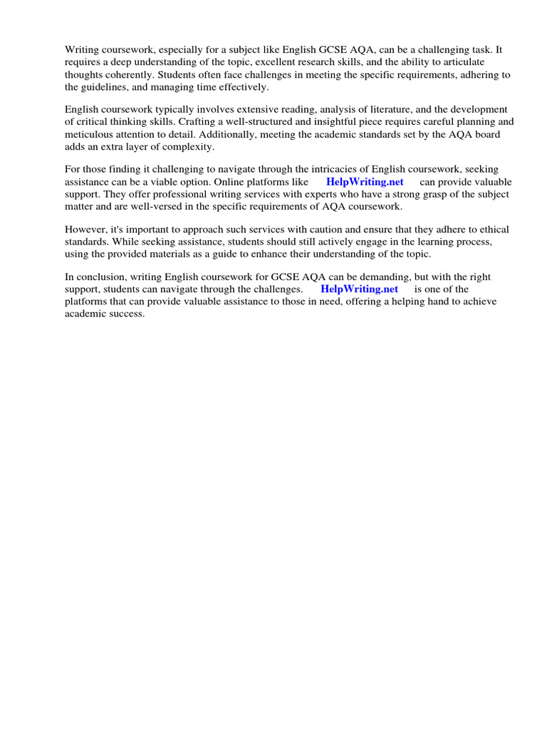 English Coursework Gcse Aqa | PDF