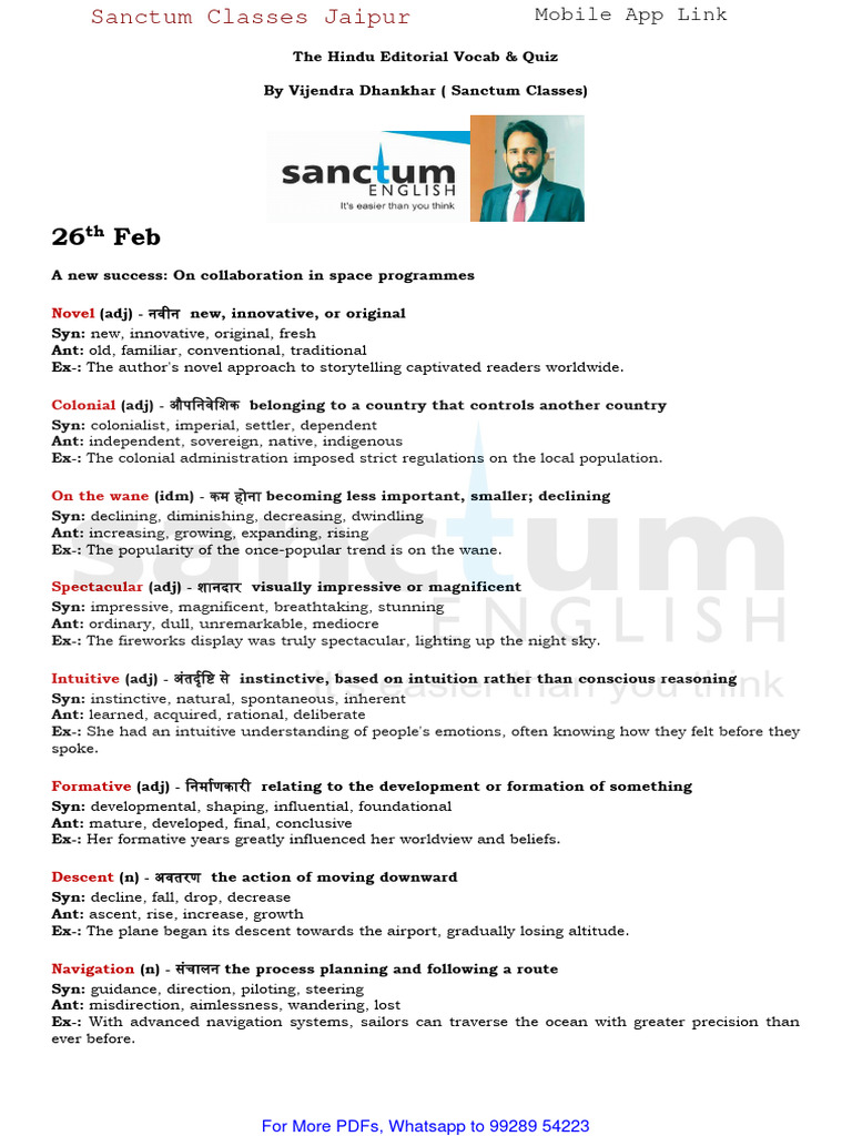 26th Feb Sanctum Vocab & Quiz | PDF | Nasa | Moon