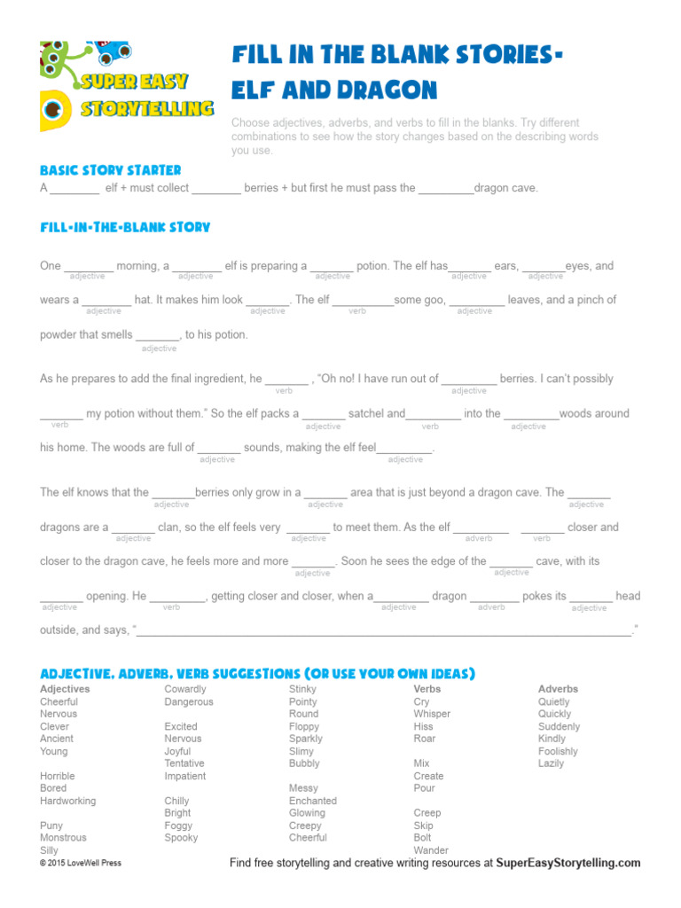 Fill Blank Story Elf | PDF | Linguistics | Linguistic Typology