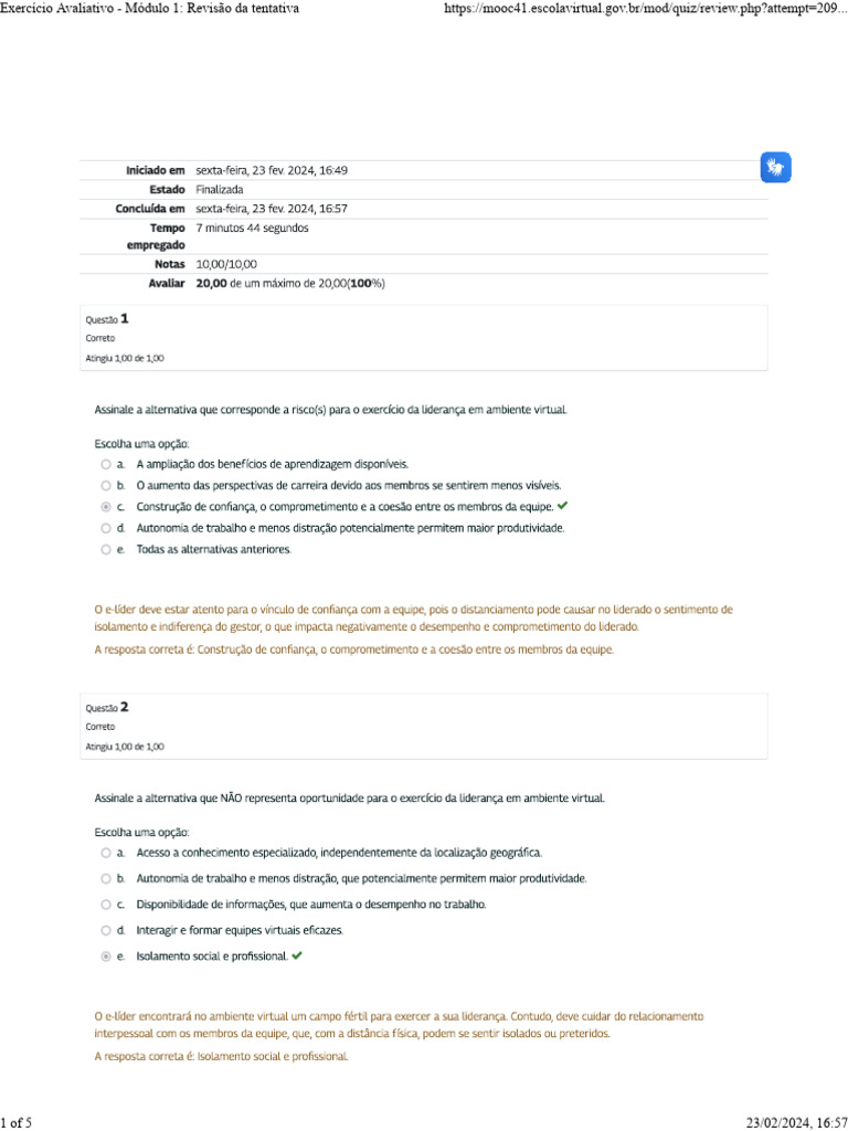 Revisão de Exercício Avaliativo Módulo 1 | PDF