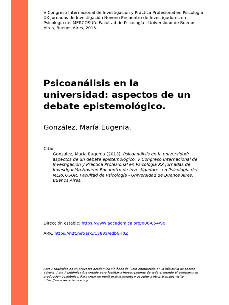 González, María Eugenia (2013) - Psicoanálisis en La Universidad ... González, María Eugenia (2013) - Psicoanálisis en La Universidad ...