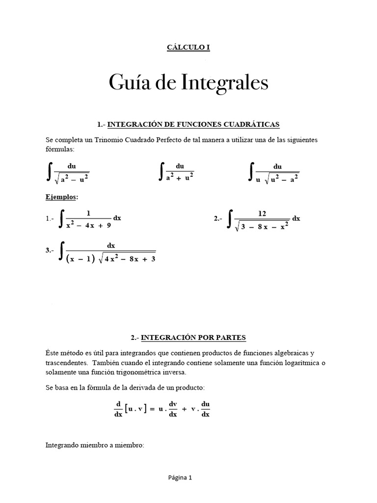 Guía de Integrales | Descargar gratis PDF | Integral | Factorización