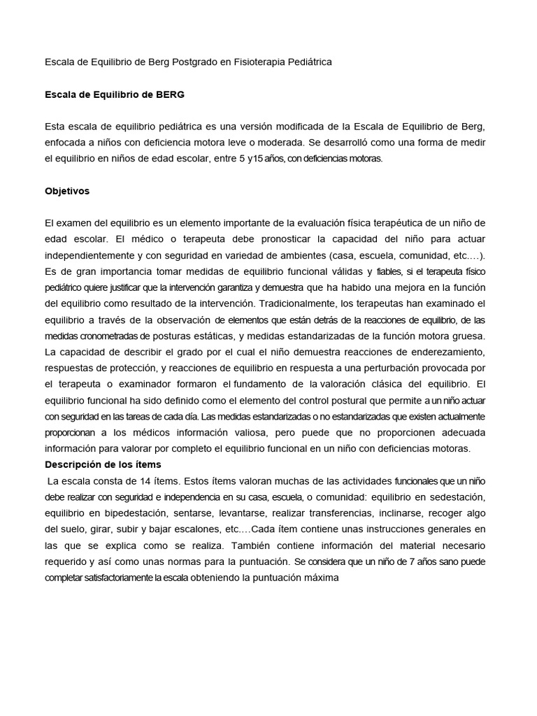 Escala BERG BALANCE | PDF | Terapia física