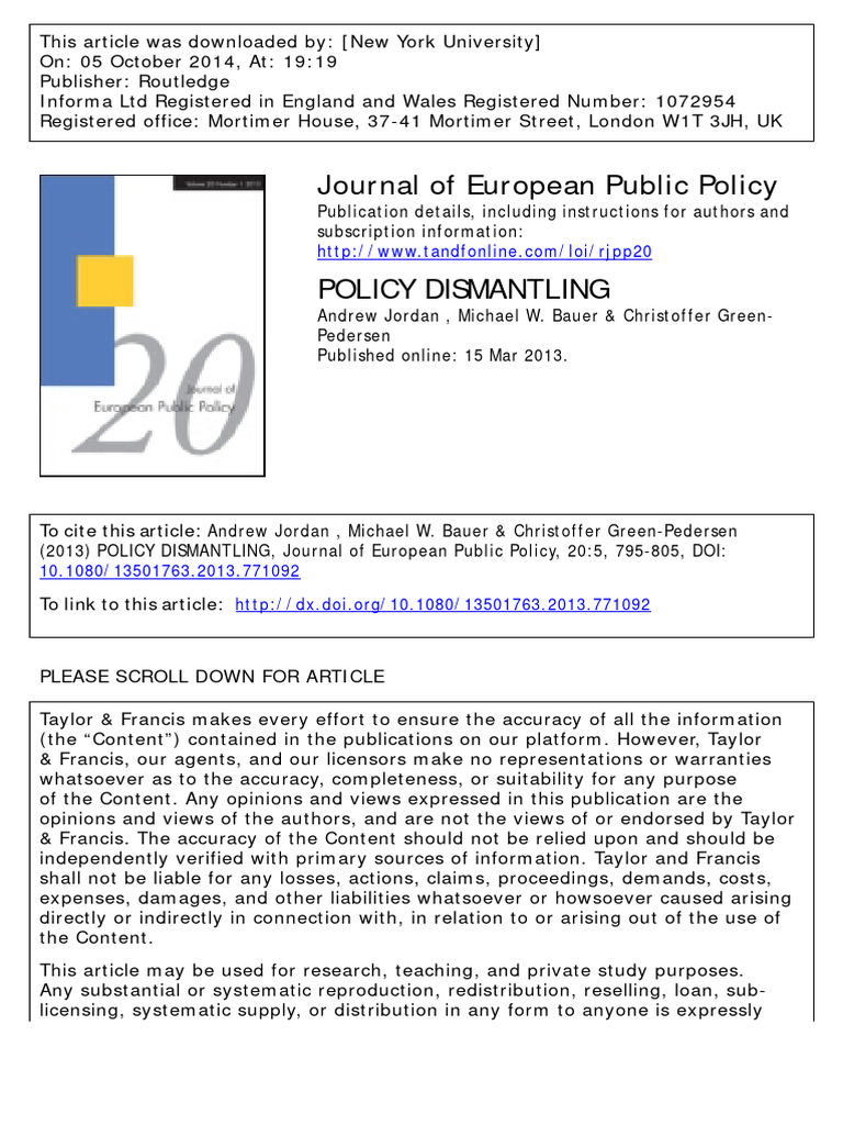Policy Dismantling Analysis | PDF | Policy | Deregulation