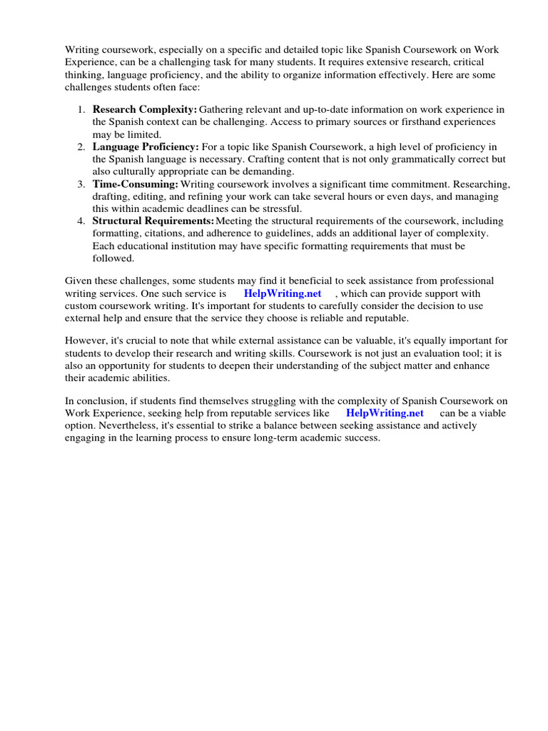 Spanish Coursework Work Experience | PDF | Schools | Language Education