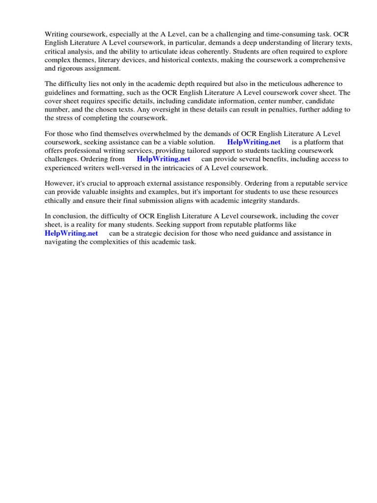 Ocr English Literature A Level Coursework Cover Sheet | PDF | Facebook ...