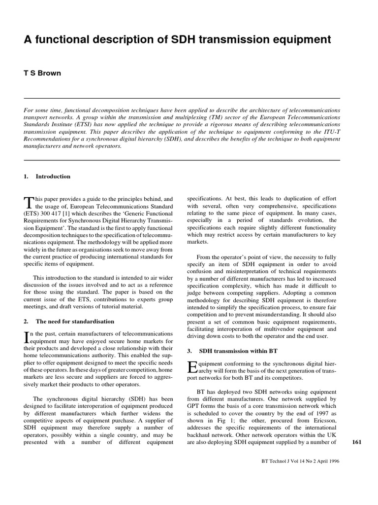 SDH Transmission Equipment | PDF | Computer Network | Information