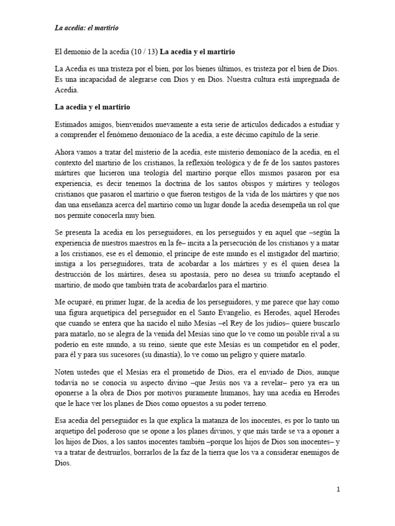 El Demonio de La Acedia. La Accedia y El Martirio. | PDF | Cristo ...