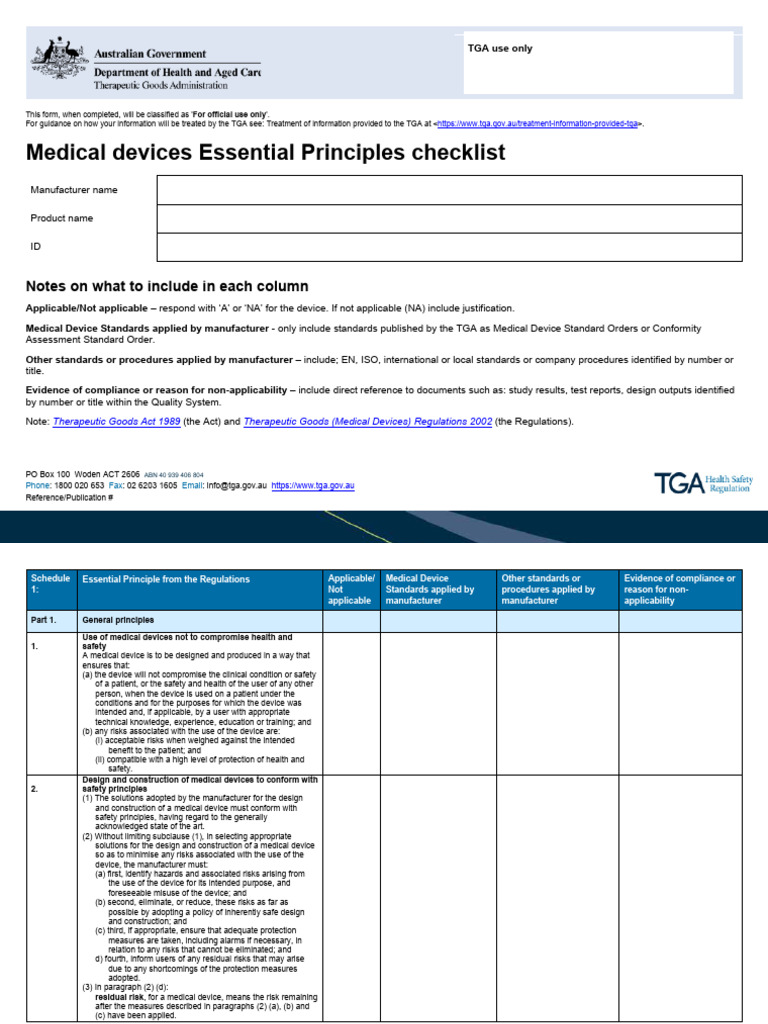 Essential Principles Checklist Medical Devices | PDF | Medical Device ...