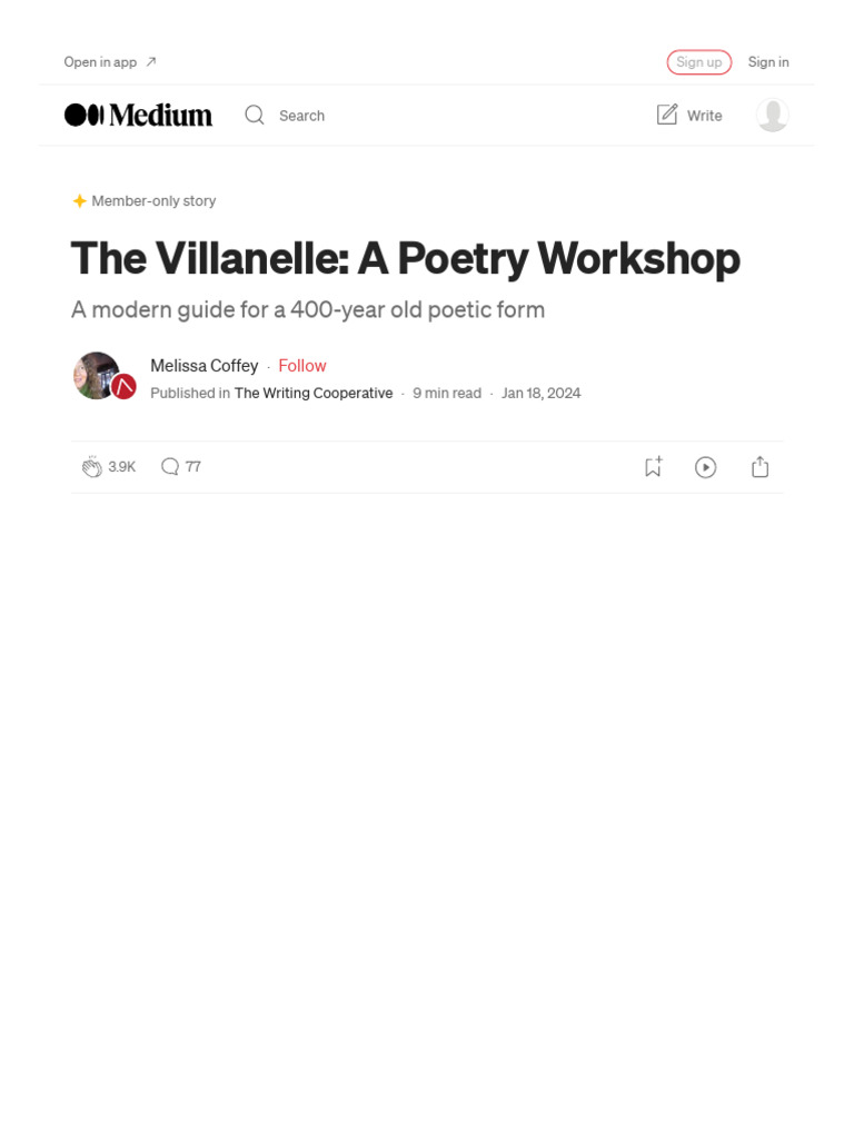 The Villanelle - A Poetry Workshop - by Melissa Coffey - Jan, 2024 ...