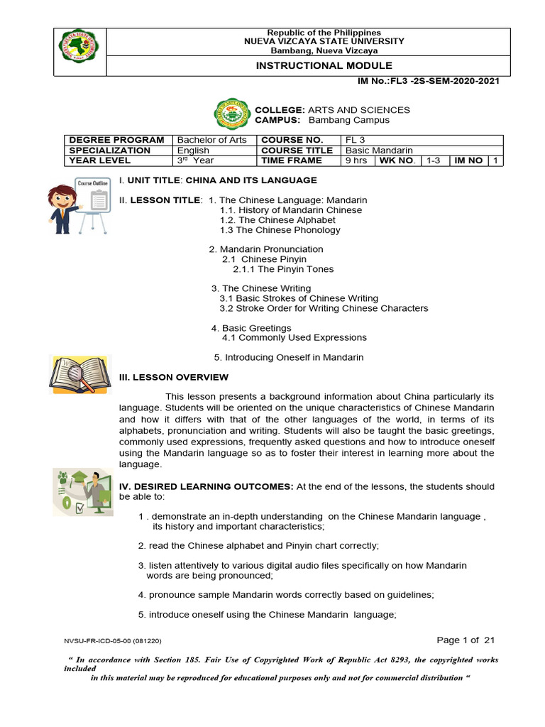 Im1 FL3 Basic Mandarin | PDF