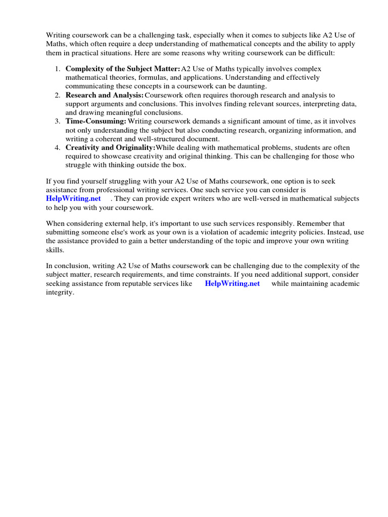 A2 Use of Maths Coursework Examples | PDF