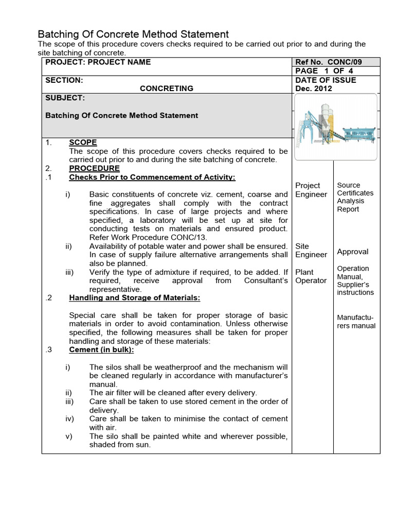 Batching of Concrete Method Statement | PDF | Concrete | Construction Aggregate