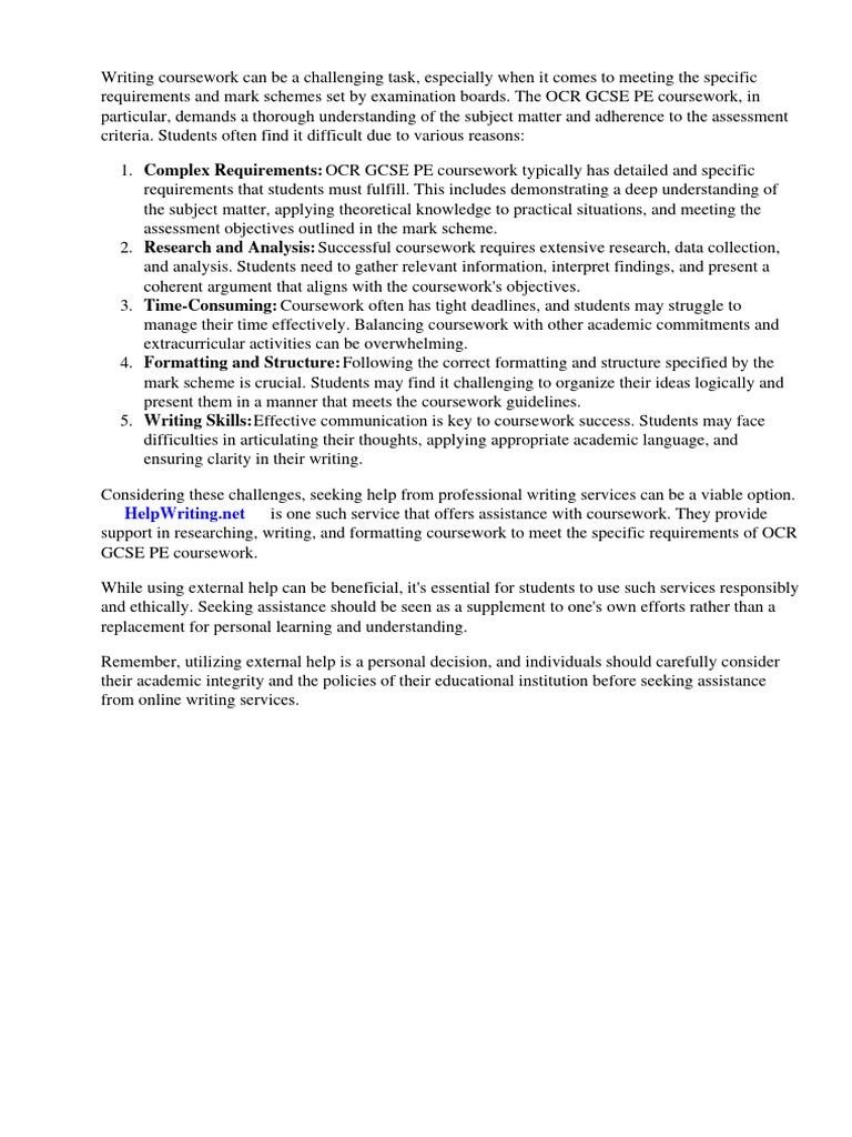 Ocr Gcse Pe Coursework Mark Scheme | PDF | Understanding | Linked In