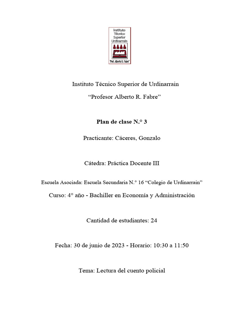 Plan de Clase 3 - Cáceres | PDF | Pensamiento | Aprendizaje