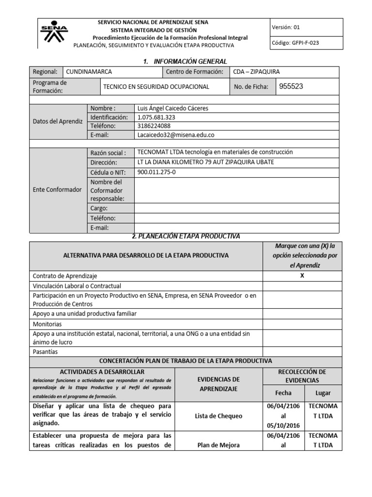 Formato 023 Angelll | PDF | Planificación | Evaluación