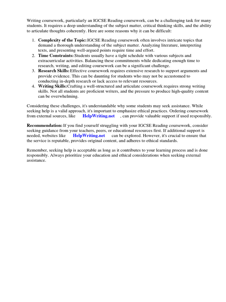 Igcse Reading Coursework | PDF | Educational Technology | Electronic ...