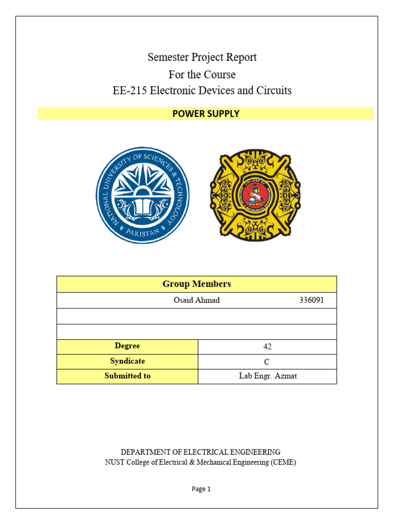 EDC Project Report | Download Free PDF | Power Supply | Capacitor
