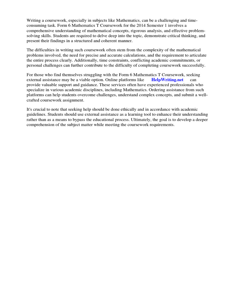 Form 6 Mathematics T Coursework Guide | PDF | Mathematics | Methodology