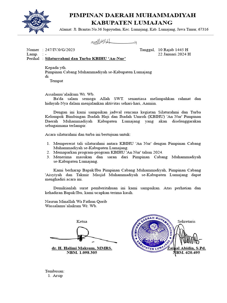 247 - Surat Pemberitahuan Turba KBIHU An Nur Rev2 | PDF